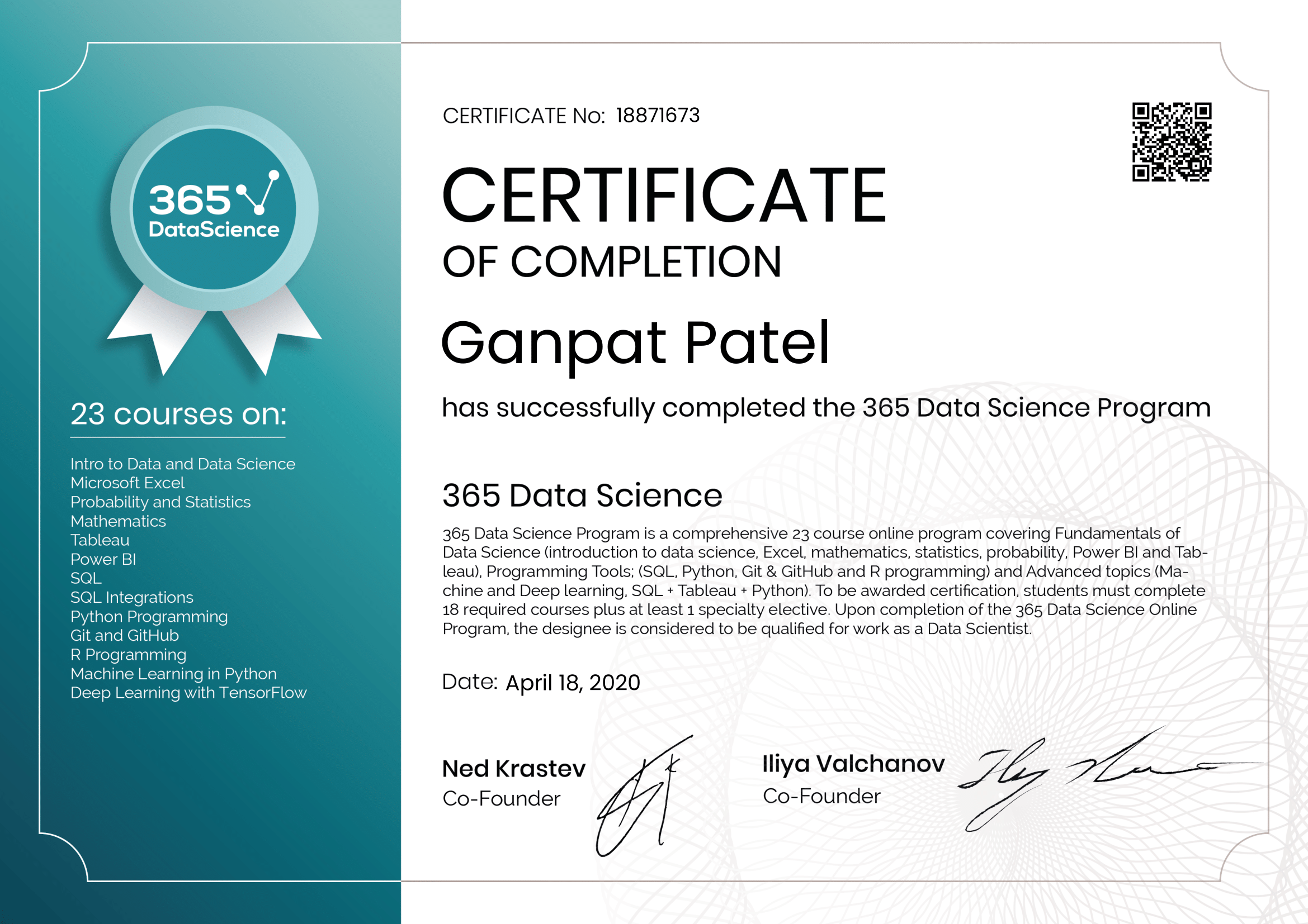 Certificates - Ganpat Patel